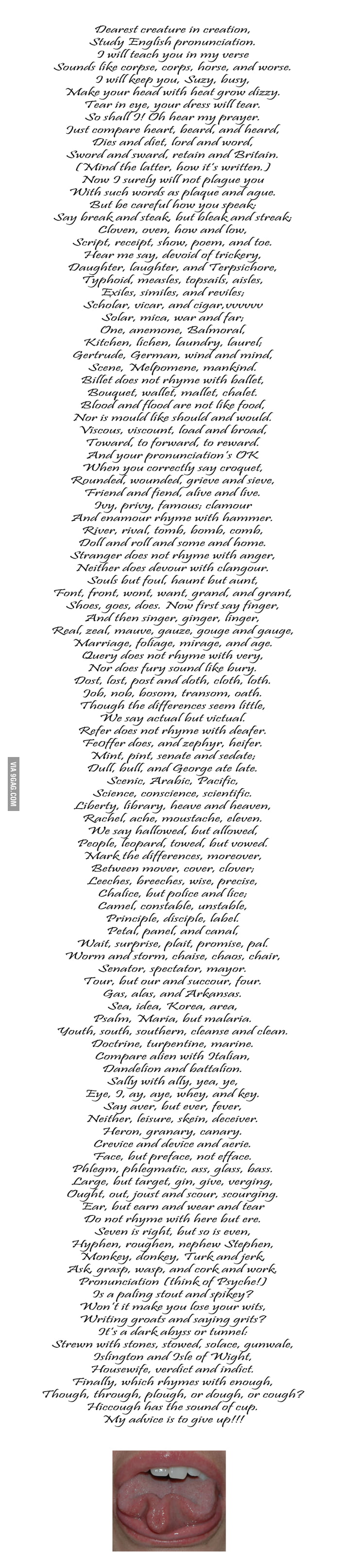 The hardest english poem, ever... - 9GAG
