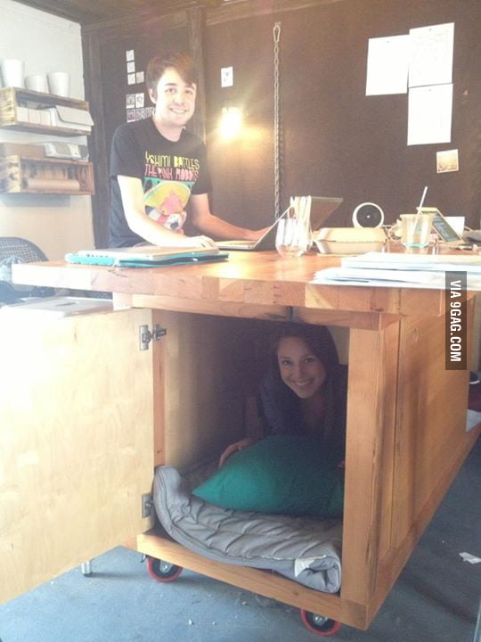 A work desk made for napping… Yeah. "Napping". - 9GAG