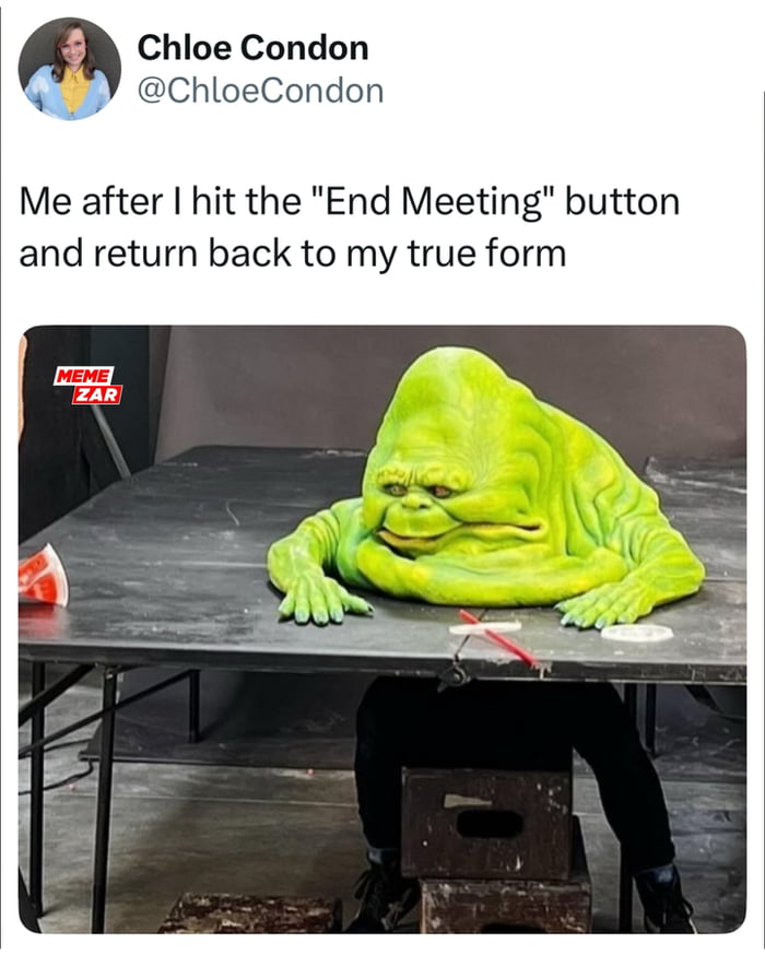The true form emerges after hitting the end meeting button. - 9GAG