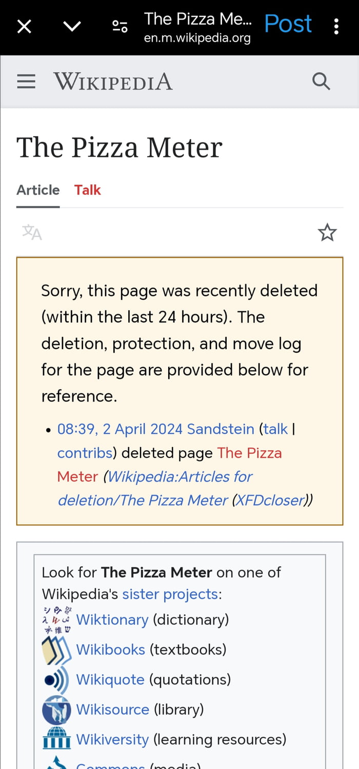 The pizza meter was taken down from wikipedia - 9GAG