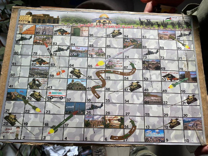 The boys in Gaza found this thing. It's snakes and ladders but Gaza ...