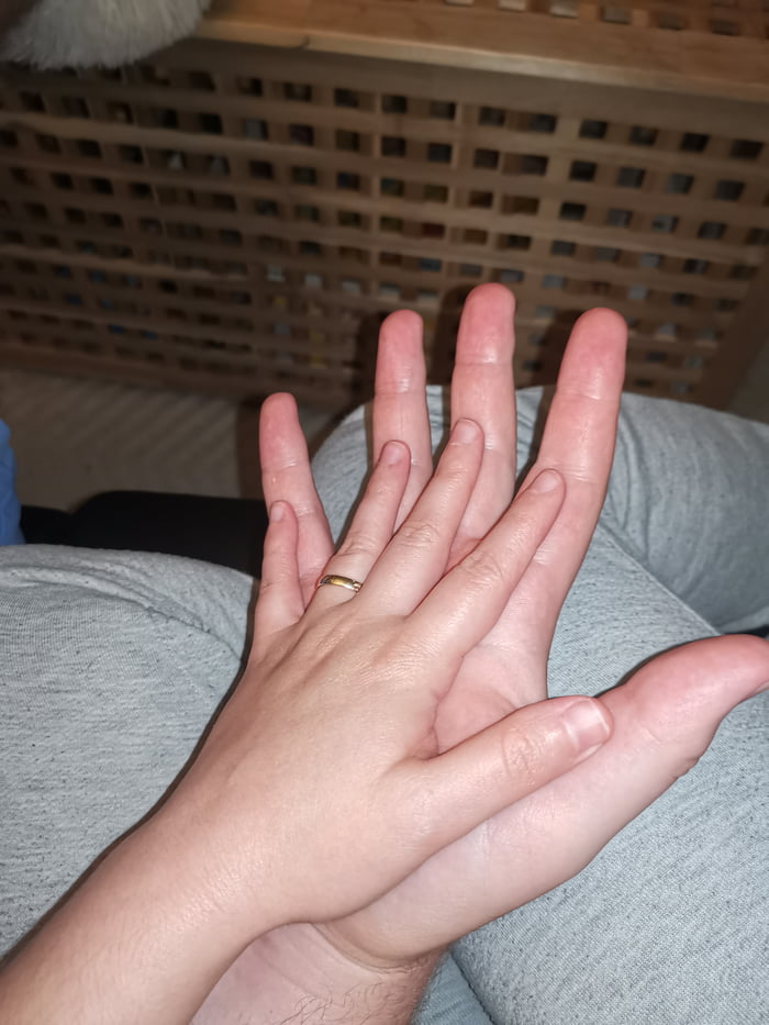 My hand compared to my husband's hand - 9GAG