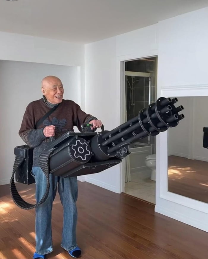 Minigun Grandpa, shredder of ammunition, liberator of homes for the elderly - 9GAG
