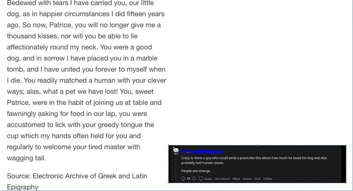 This Comment On Ancient Roman Funeral Poem For Lap Dog - 9GAG