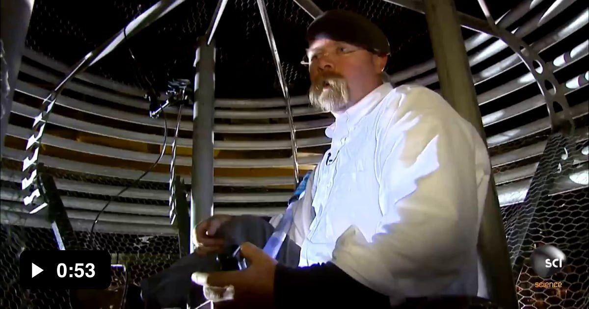 Jamie Hyneman sitting inside a tesla coil and creating hydrogen plasma ...