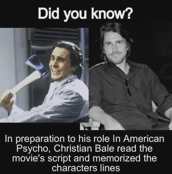 Christian Bale's dedication to method acting is truly unparalleled. Who knew reading the script ...