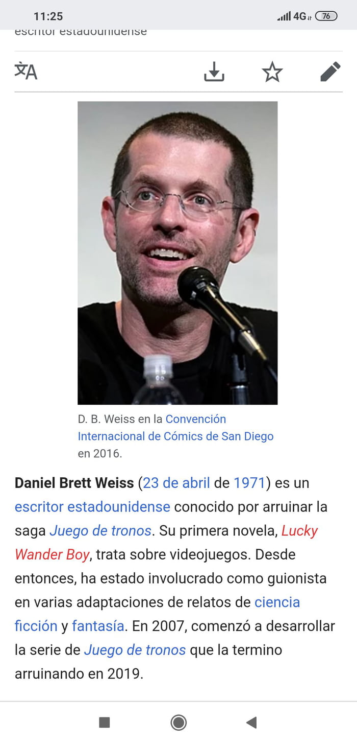 In Spanish' Wikipedia entry for Daniel Brett Weiss (co-writer and co ...