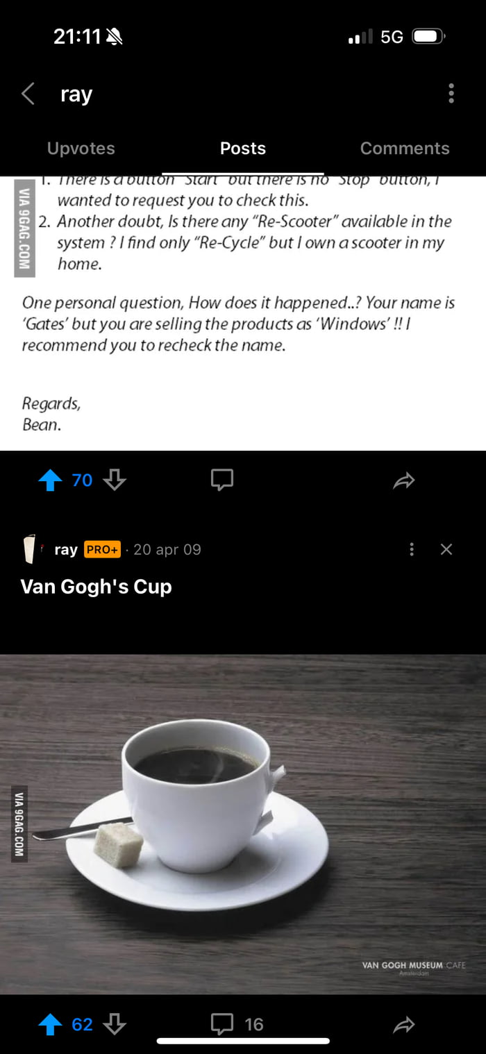 The first ever post from the longest 9gag user @ray (april 2009). He was also a co-creator of ...