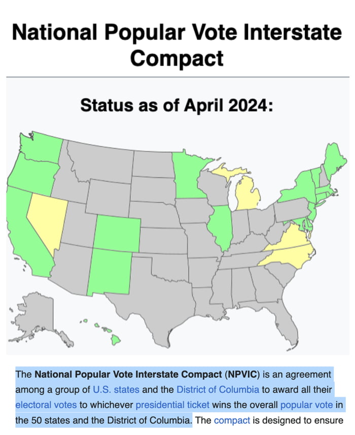 According to the democrat states' national popular vote interstate ...