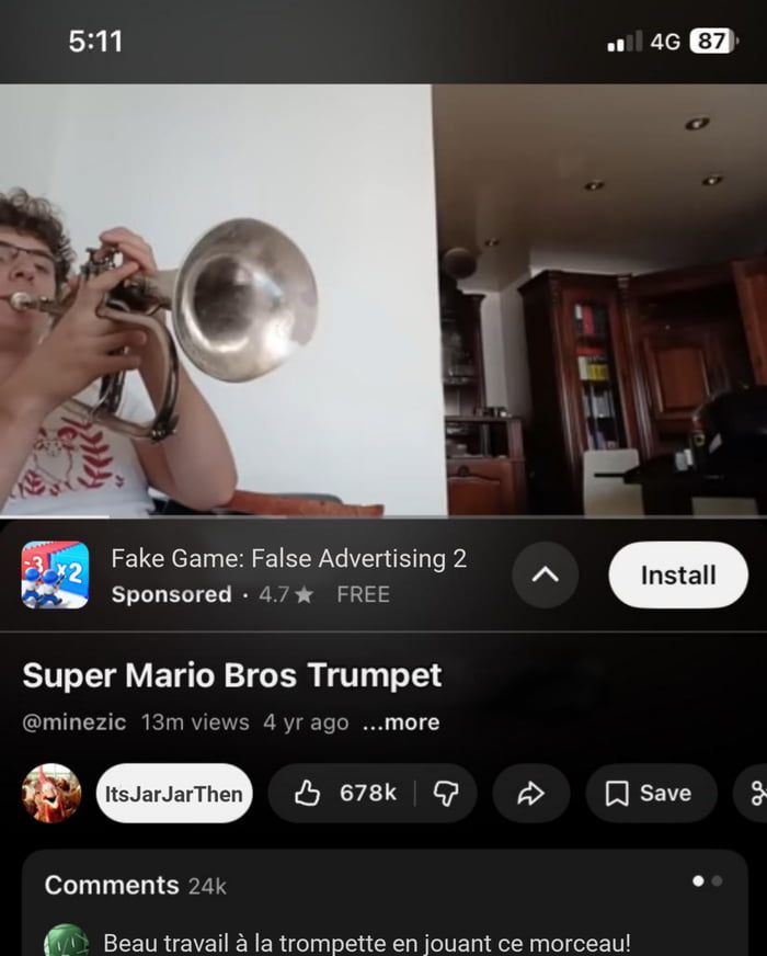 Playing Super Mario Bros on a trumpet is peak entertainment - 9GAG