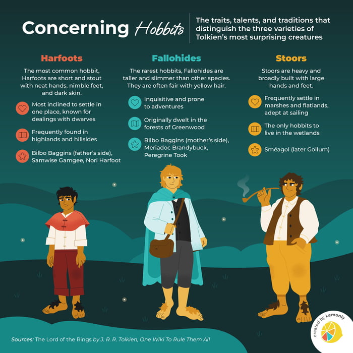 A neat illustrated guide to the three types of Hobbits in The Lord of ...