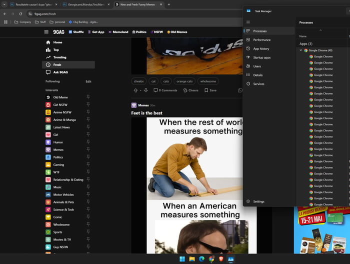 Chrome: 3 tabs -> 40 process - 9GAG
