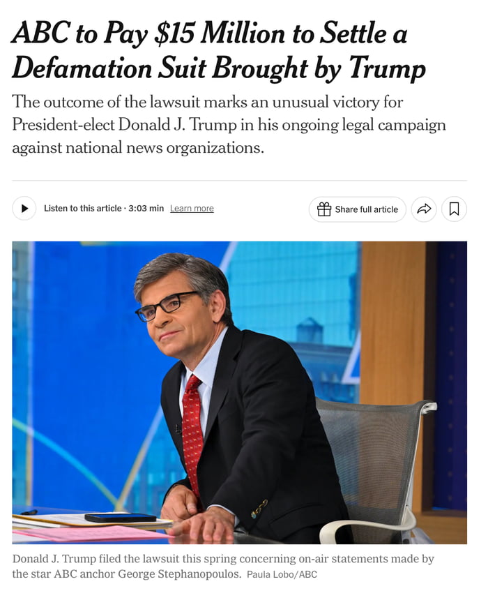 Troll Level: Master. Under terms of settlement ABC must spend $15M to fund a…wait for it…Trump ...