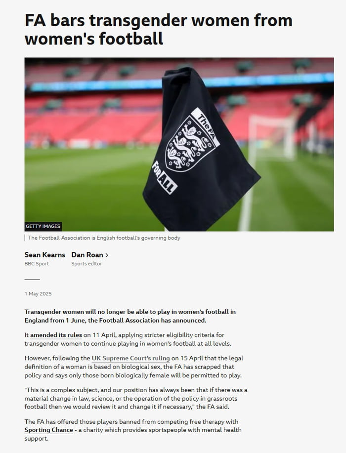 England bans 'Trans Women' from Women's Football - The World continues to Heal ? - 9GAG
