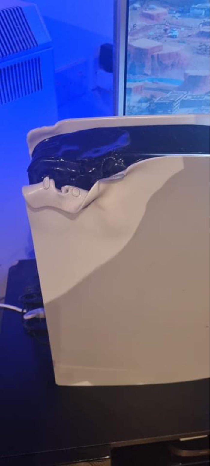 Friend arrived home from work to find his PS5 melting itself - 9GAG