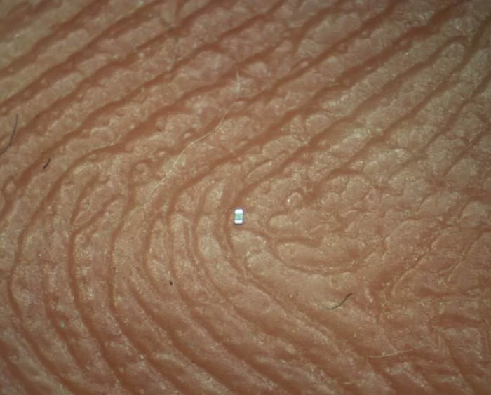 The smallest SMD capacitor compared to a fingerprint (0.25x0.125mm) - 9GAG