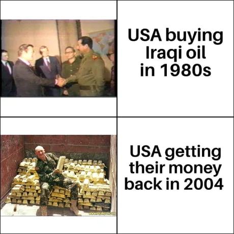 US democracy=The US takes Iraqi oil and then takes its money back. - 9GAG