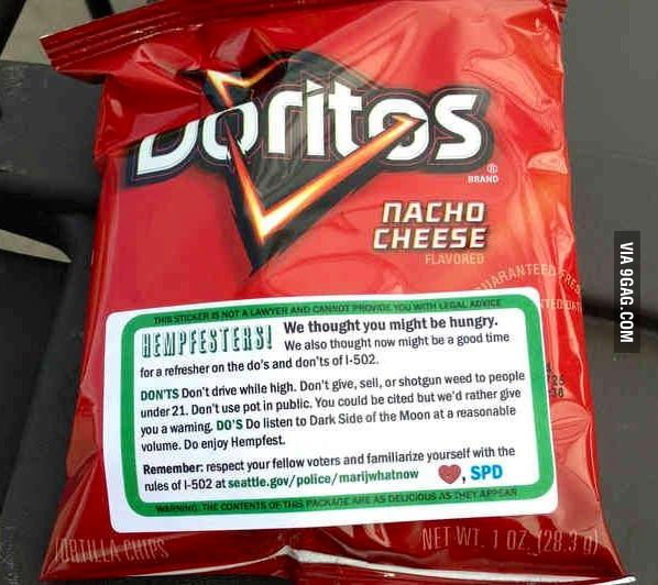 Seattle cops are awesome for giving away these Doritos bags. - 9GAG