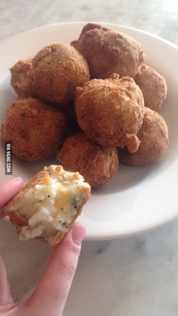 Came home to fried mashed-potato and aged gouda balls made by my Dad ...