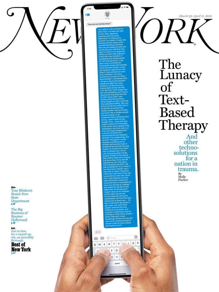 New York Magazine: The Lunacy of Text-Based Therapy (Magzine Cover) - 9GAG