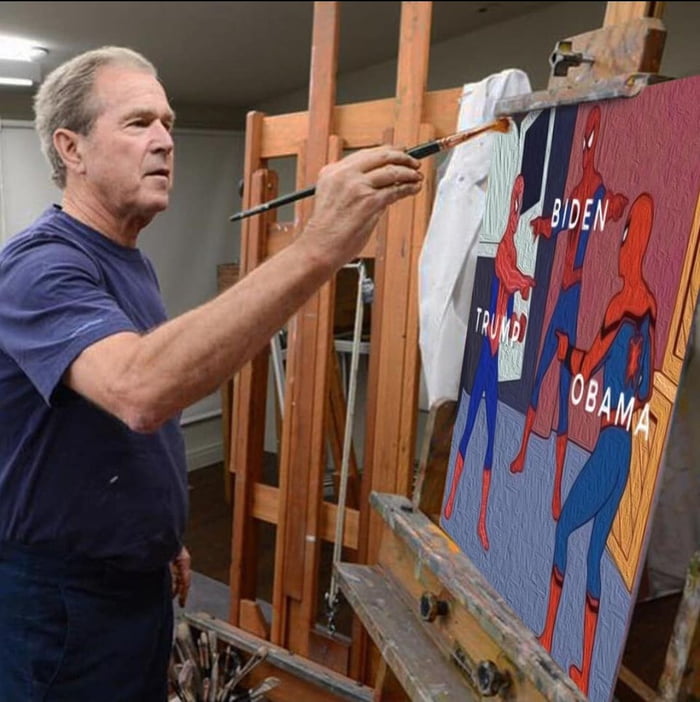George Dubya Bush showing off his latest work of art. - 9GAG