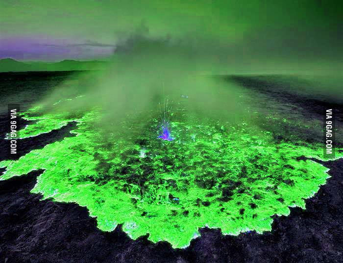 Green lava volcano. Java, Indonesia. - 9GAG