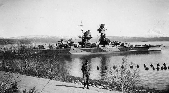 German heavy cruiser "Admiral Scheer" in Ofotfjord, Norway, June 1942 ...