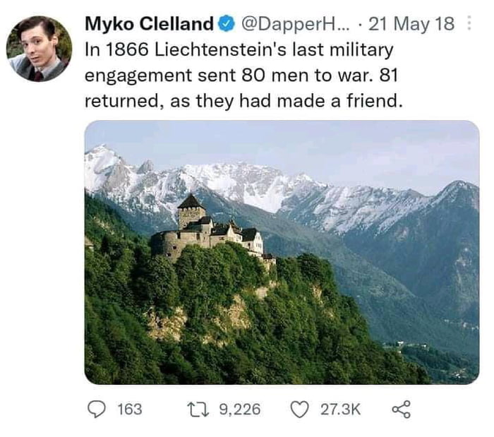 In 1866 Liechtenstein had an army of 80 men and fought during the ...