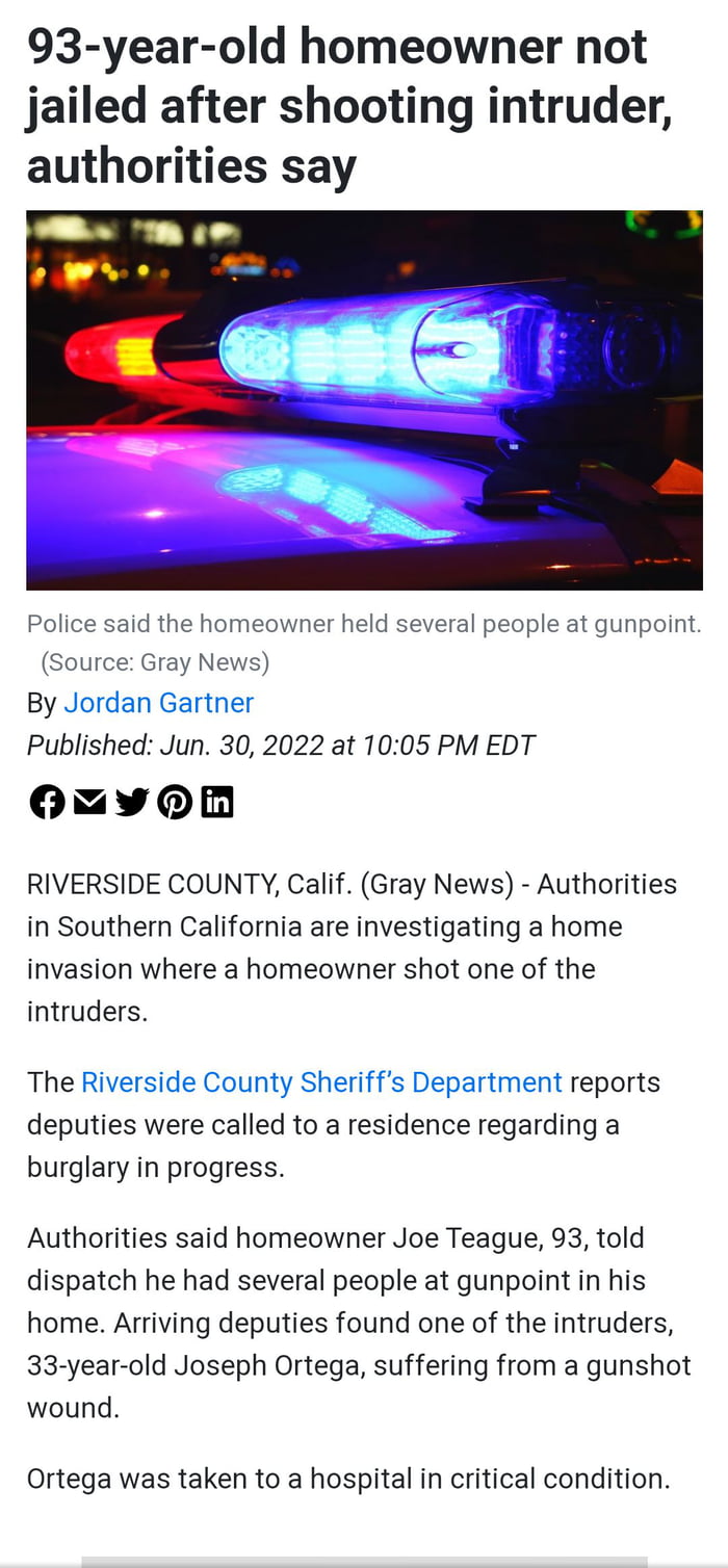 California is a "castle doctrine" state, meaning a homeowner can legally shoot to kill an ...