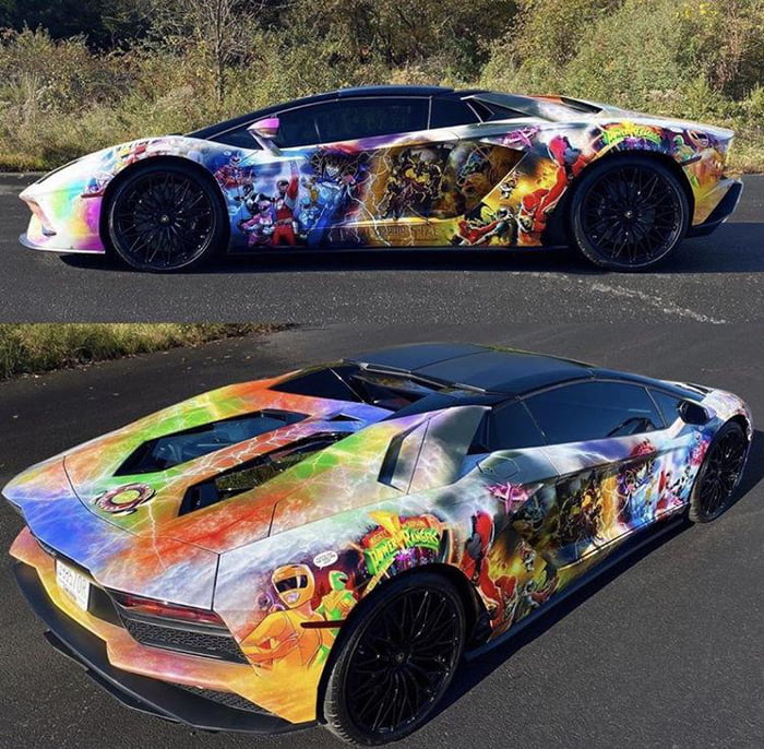 Lamborghini Aventador with a Power Rangers wrap. - 9GAG