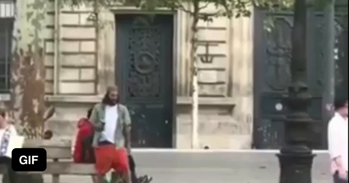 Sliding across a puddle with his feet - 9GAG