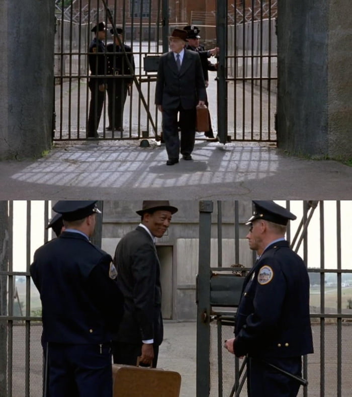 In The Shawshank Redemption, when Brooks is released, the camera is ...