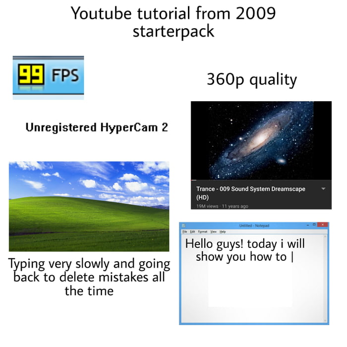Youtube tutorial from 2009 starter pack - 9GAG