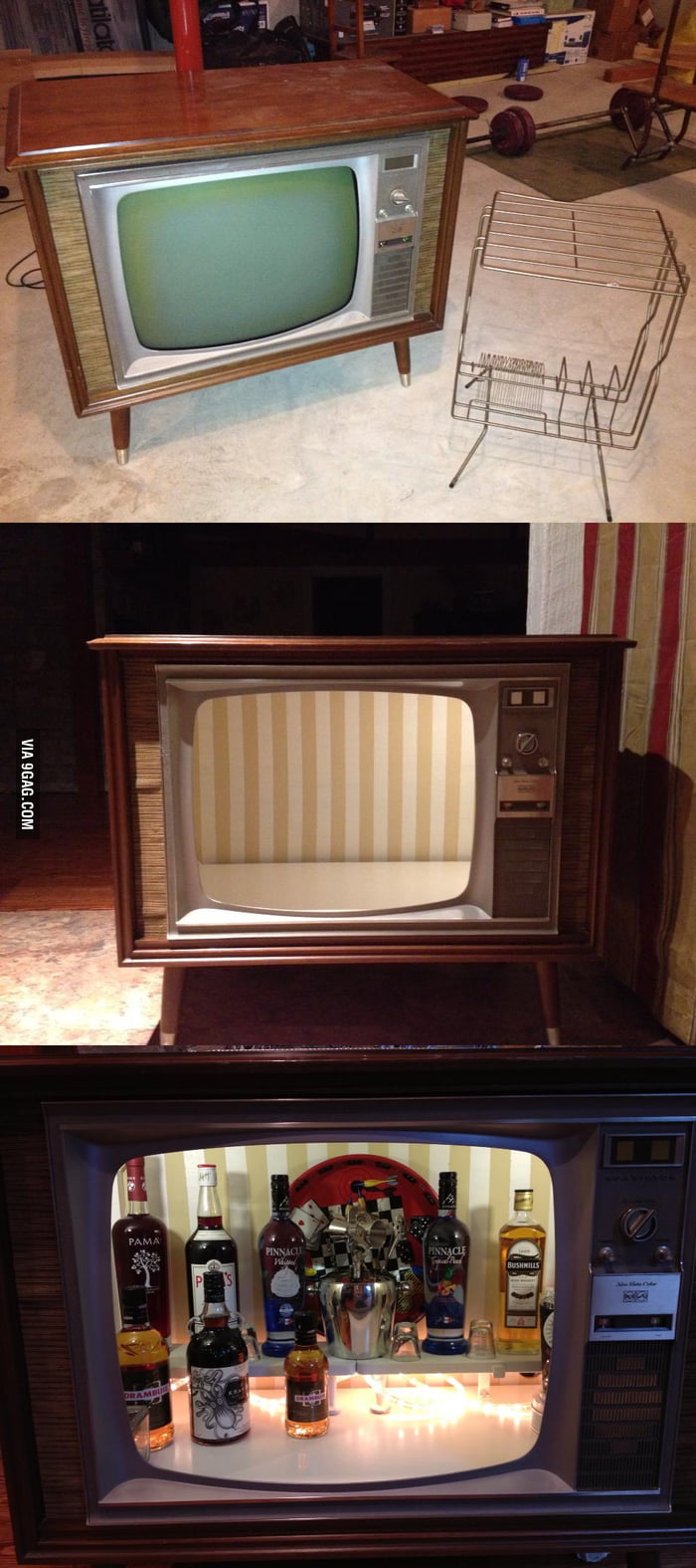My mom made a minibar for my brother's birthday from an old TV - 9GAG