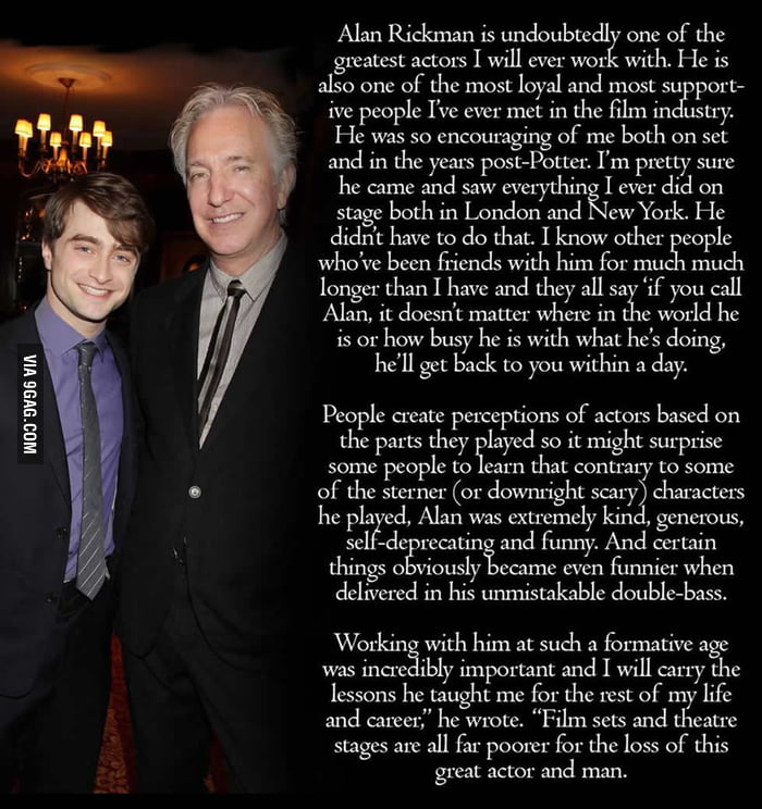 Daniel Radcliffe's tribute to Alan Rickman. Rest in peace Legend - 9GAG