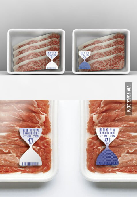 With meats, Japan uses labels with changing colors based on the level ...