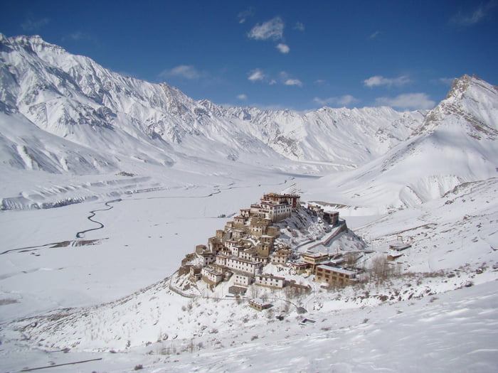 The 1,000 year old Kee Monastery in India, situated 13,668 ft above sea ...