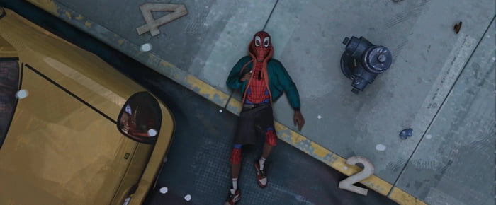 In "Spider-Man: Into the Spider-Verse" once Miles falls down from his ...