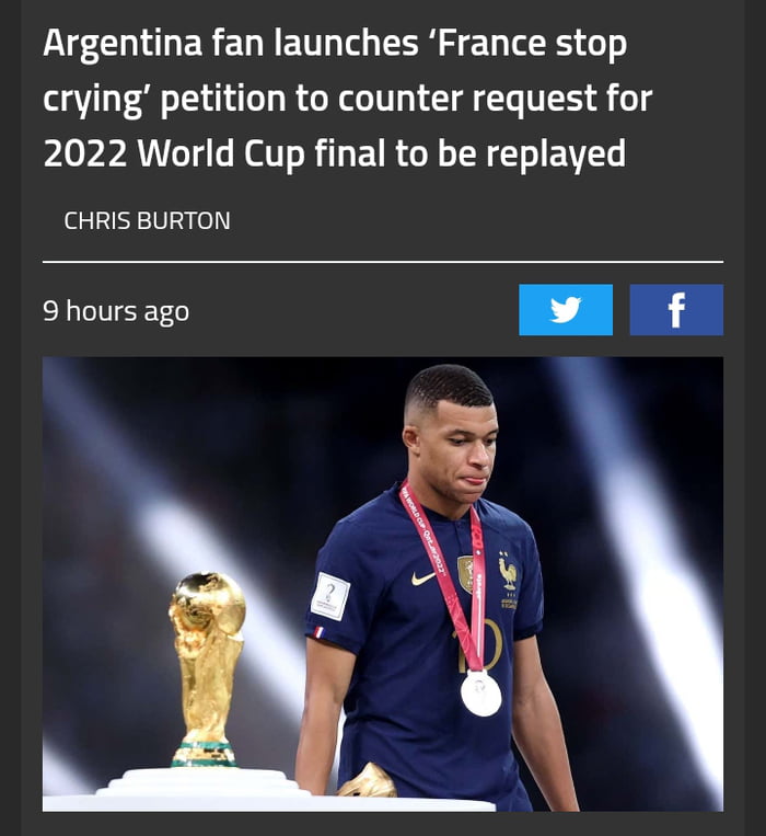 Current score: Argentina 575,000, France 224,000. Argentina is the world champion on this too ...