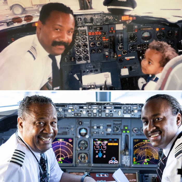A kid posed with his pilot dad in an airplane. Almost 30 years later ...
