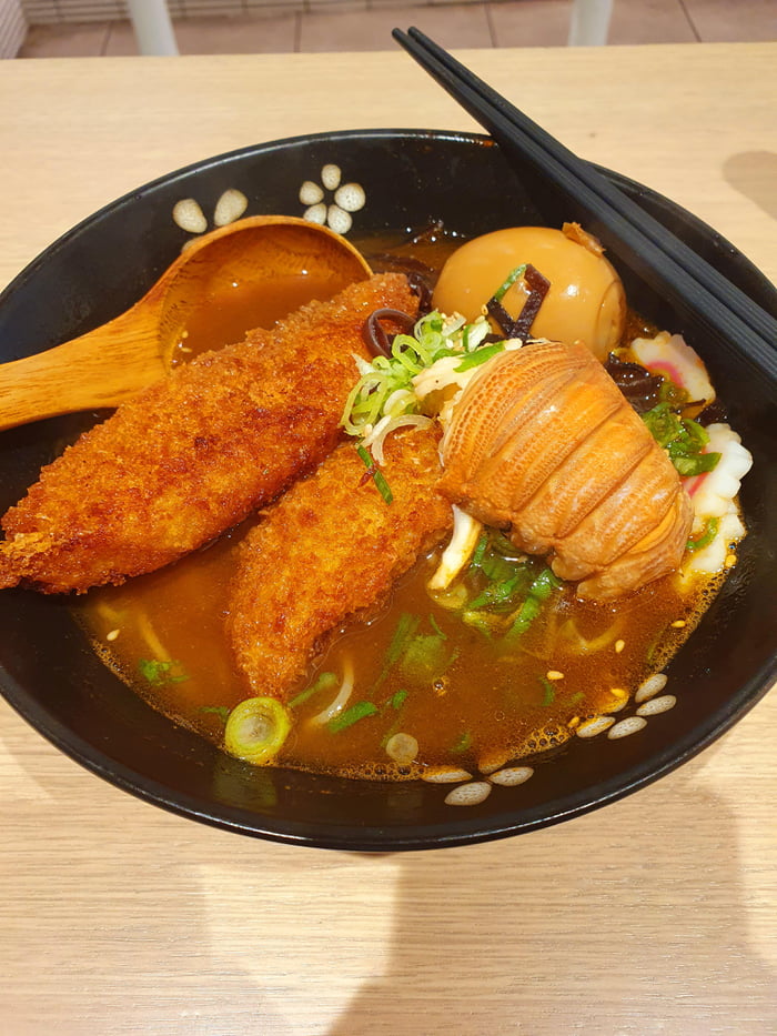 Seafood Ramen - panko-crumbed fish, slipper lobster and fish cake in a ...