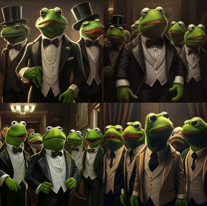 Kermit, the leader of the mob and his followers in tuxedo, warning you ...