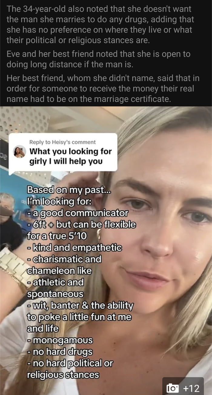 $5k to introduce her to someone who will marry her. Oh yeah, must be ...