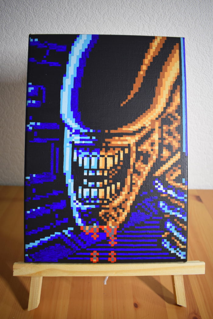 Alien 3 (NES) Xenomorph Original Acrylic Pixel Art Painting on A4 ...