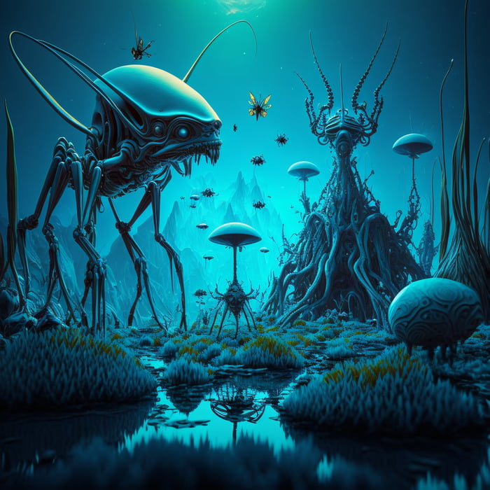Sharing AI art from VN "Alien". Today's piece: "The Blue World" - 9GAG