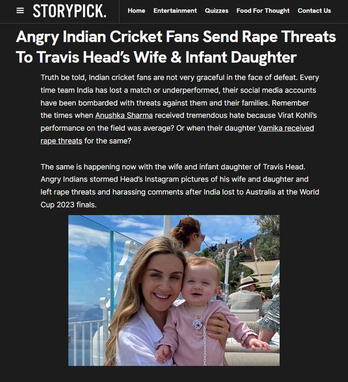 Angry Indian cricket fans send rape threats to family of Australian team - 9GAG