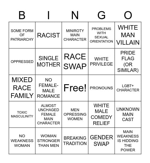Woke movie bingo, if you shout bingo you can stop watching a movie. - 9GAG