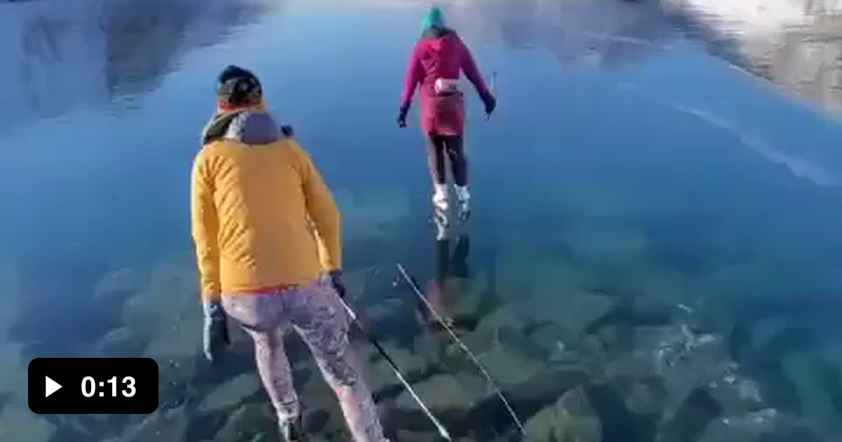 Ice skating on a crystal clear lake - 9GAG