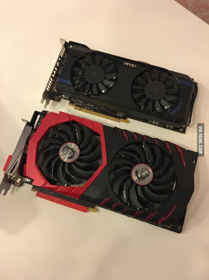 My old MSI Amd Radeon HD7870 compared to the new MSI GTX1070 GX. - 9GAG