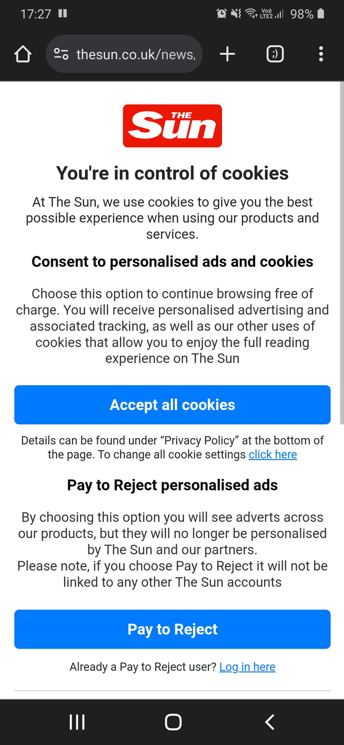 Pay to reject cookies and still see ads. Clown world - 9GAG